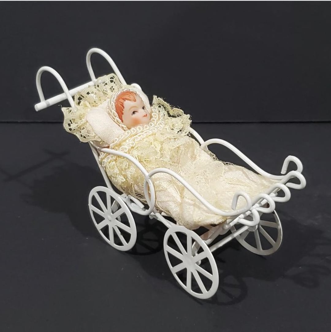 Vintage MINIATURE DOLLHOUSE Wire Baby Carriage Stroller Buggy With ...