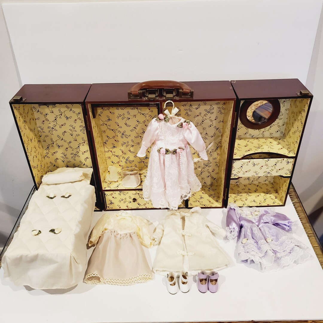 Vintage Cracker Barrel Doll Trunk Armoire With Murphy Bed & Accessories ...