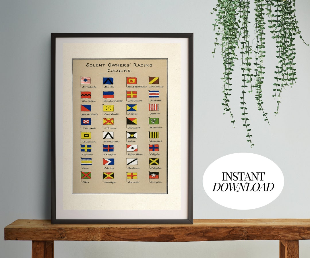 Vintage Yacht Flags Solent Racing Colors 1894 Nautical Wall Art Digital ...