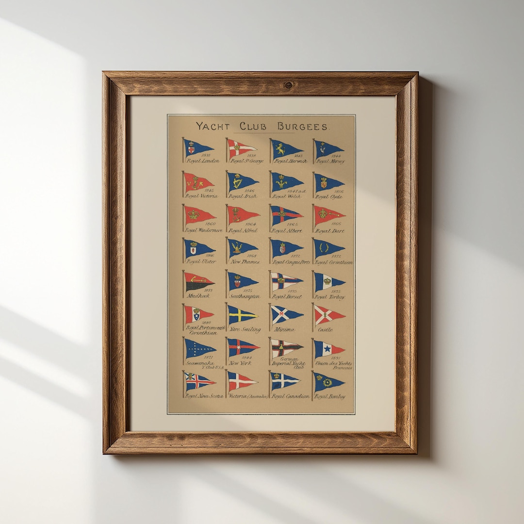 Antique Yacht Club Burgee Flags, Vintage Nautical Art Print - Etsy