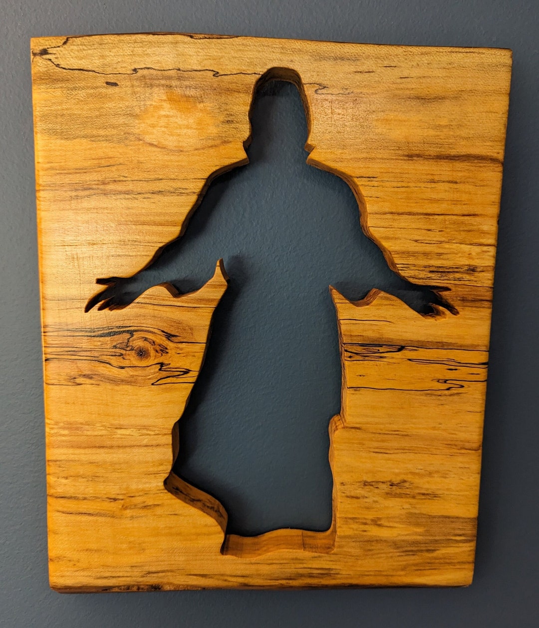 Live Edge, Handmade Wooden Jesus Christ Wall Hanging. Scroll Saw; No ...