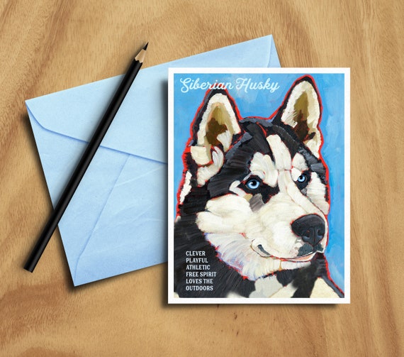 Siberian Husky set of 6 blank note cards envelopescoworker | Etsy
