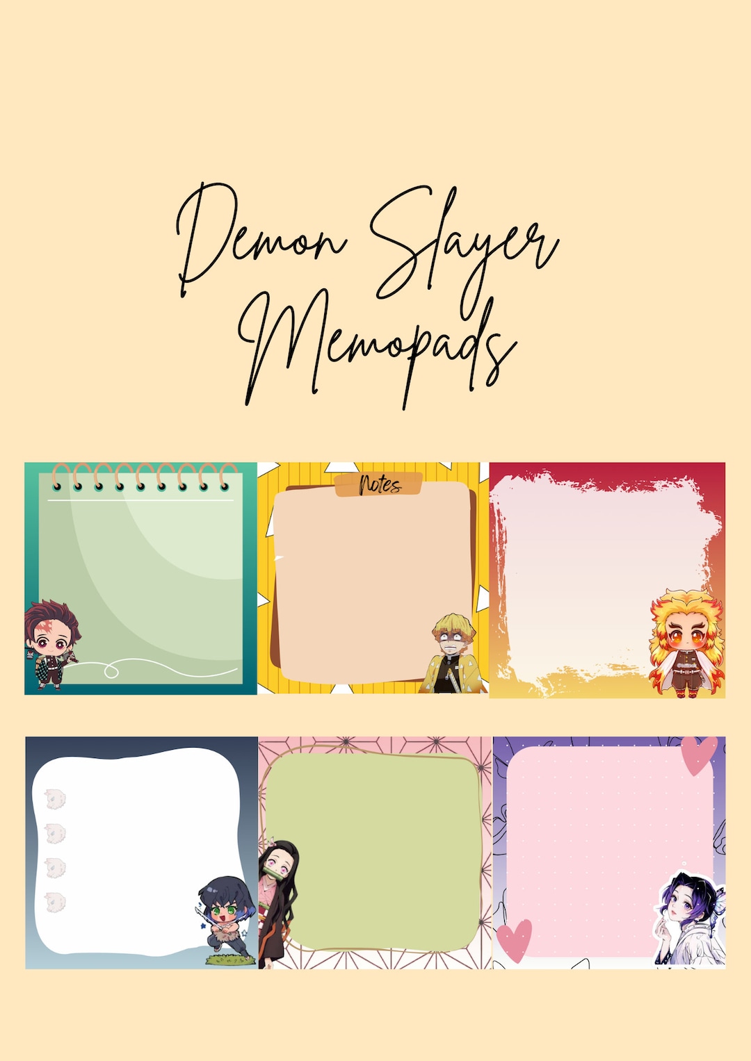 Demon Slayer Memo Pad, Cute Anime Printable (digital Download) - Etsy