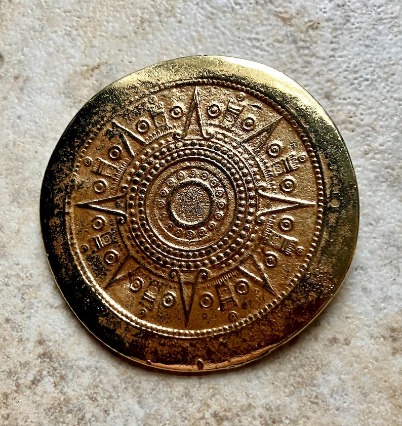 Vintage Aztec Calendar Pendant Medallion Goldtone - Etsy