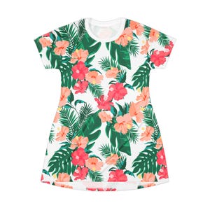 Tropical Floral T-shirt Dress, Summer Beach Coverup, Vacation Wear ...