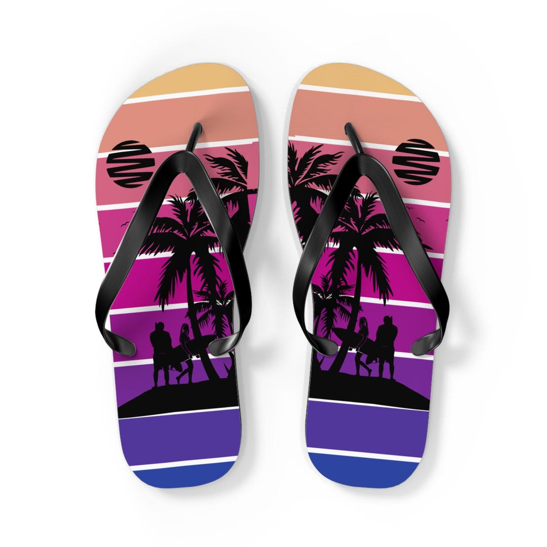 Flip Flops, Palm Tree Surfing Beach Scene Flipflops - Summer Footwear ...