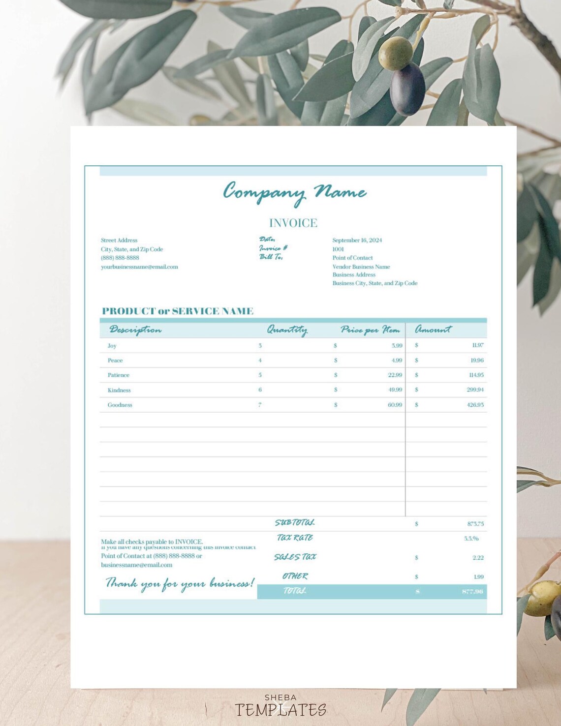 Editable Minimalist Invoice Template, PDF, Google Docs/sheets, MS Word ...