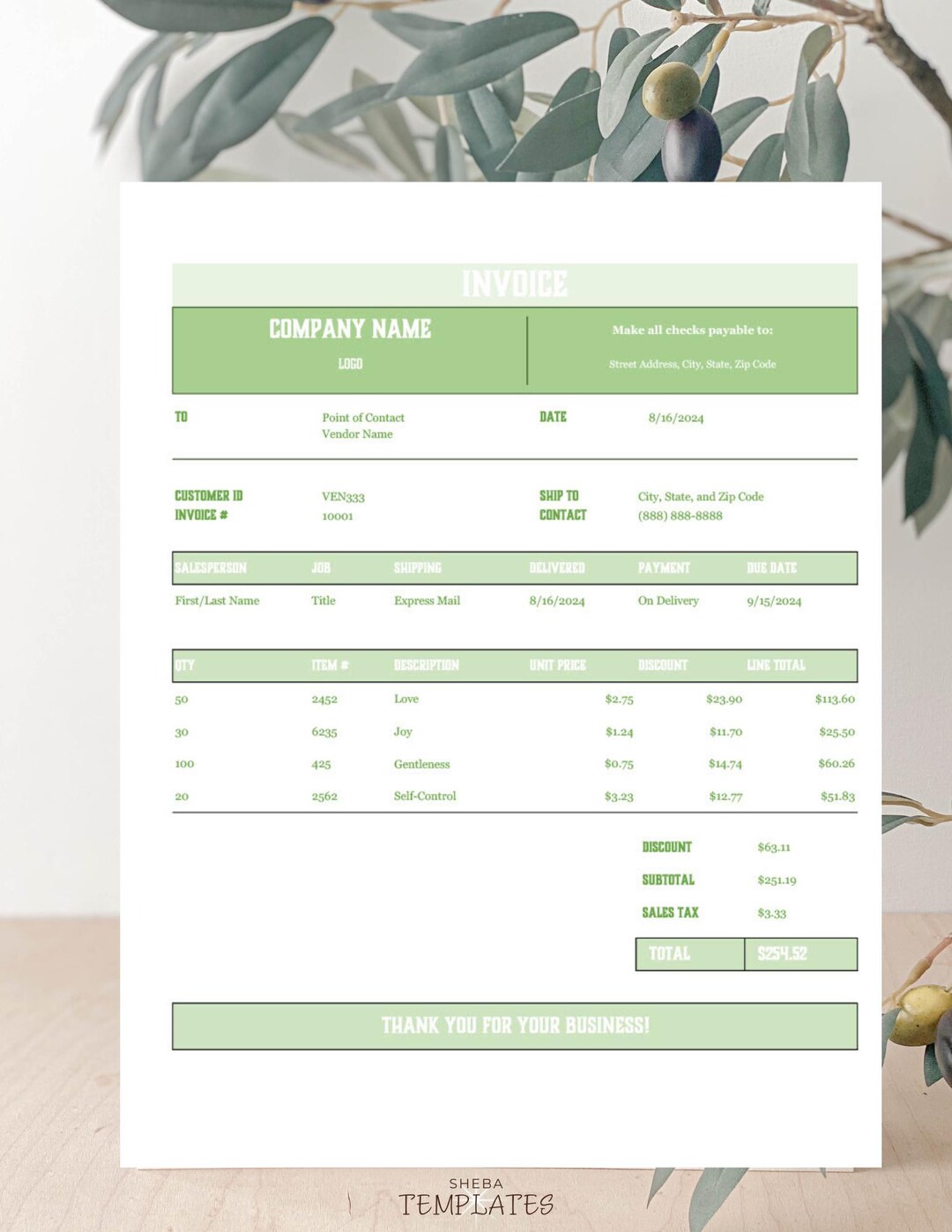 Editable Minimalist Invoice Template, PDF, Google Docs/sheets, MS Word ...