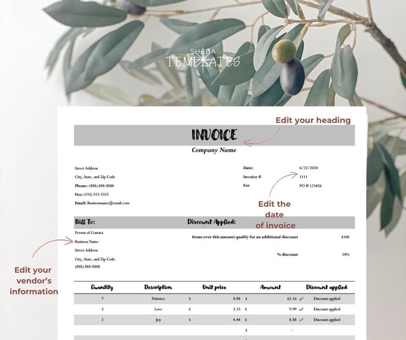 Editable Minimalist Invoice Template, PDF, Google Docs/sheets, MS Word ...
