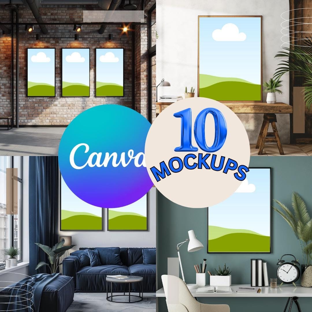 10 Canva Wall Frame Drag and Drop Mockups Simple Use Bundle, Bonus ...