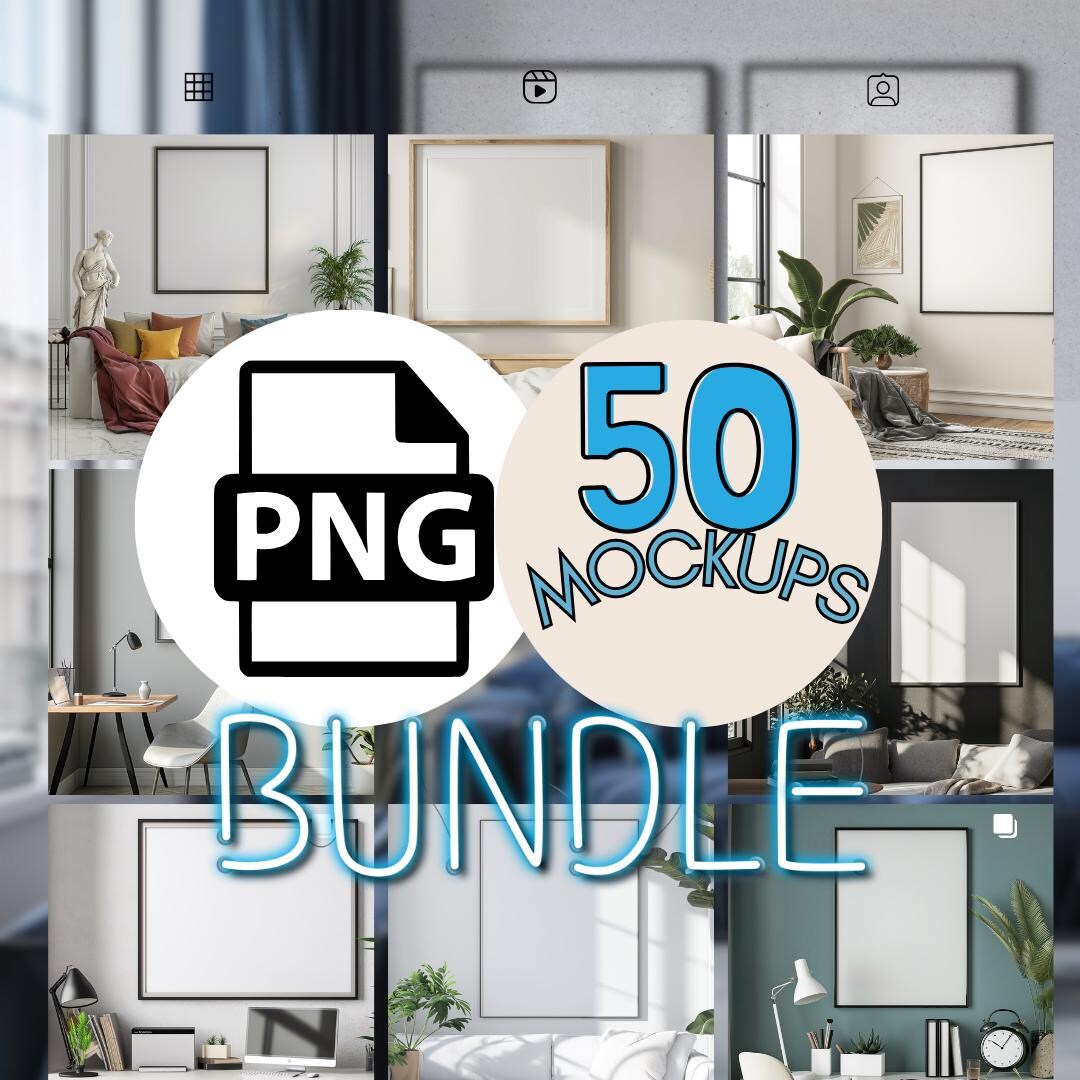 Premium 4K Wall Art Frame Mockups 50 PNG Files for Poster & Print ...
