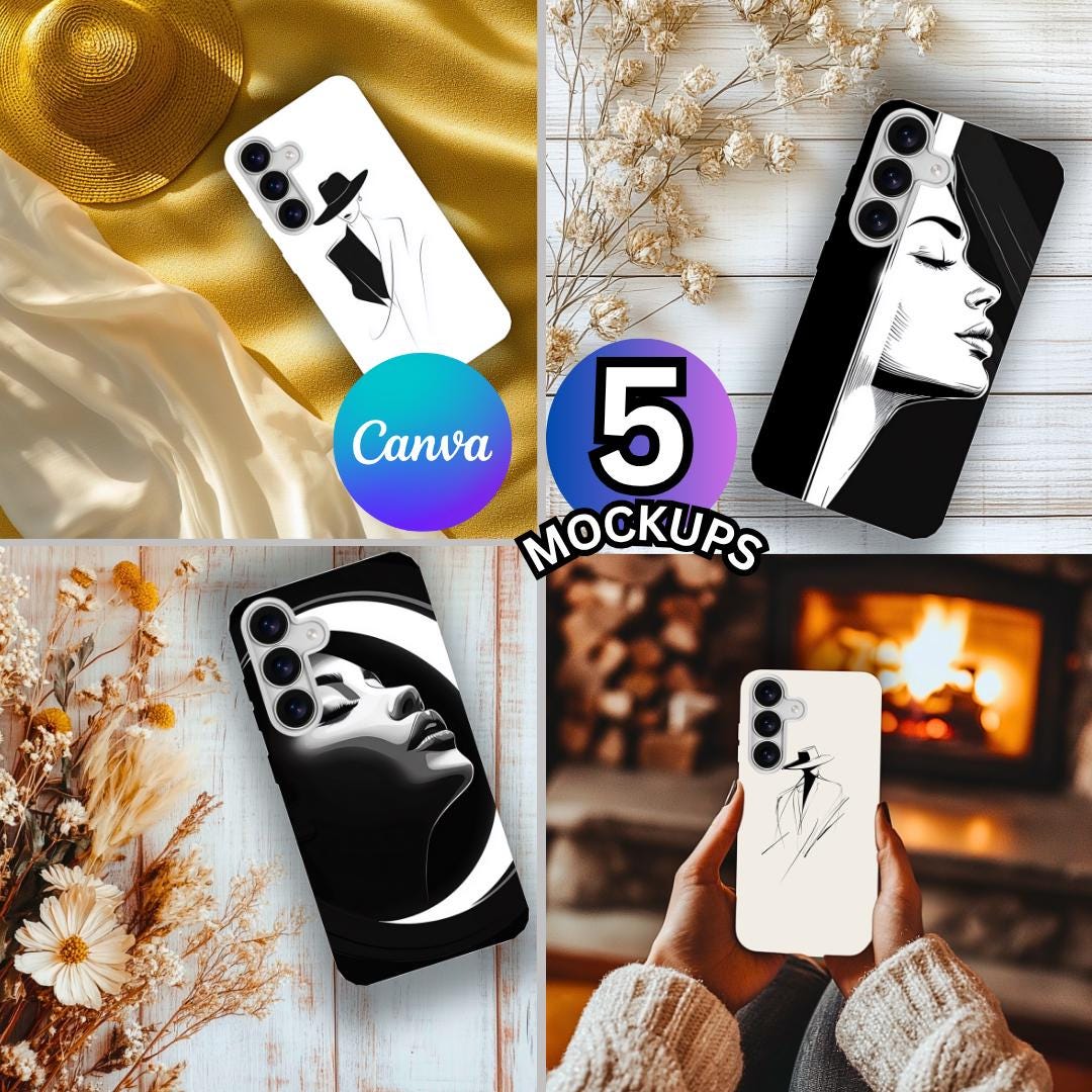 Samsung Galaxy S25 Phone Case Mockup, 5 Canva Drop and Drop Template ...