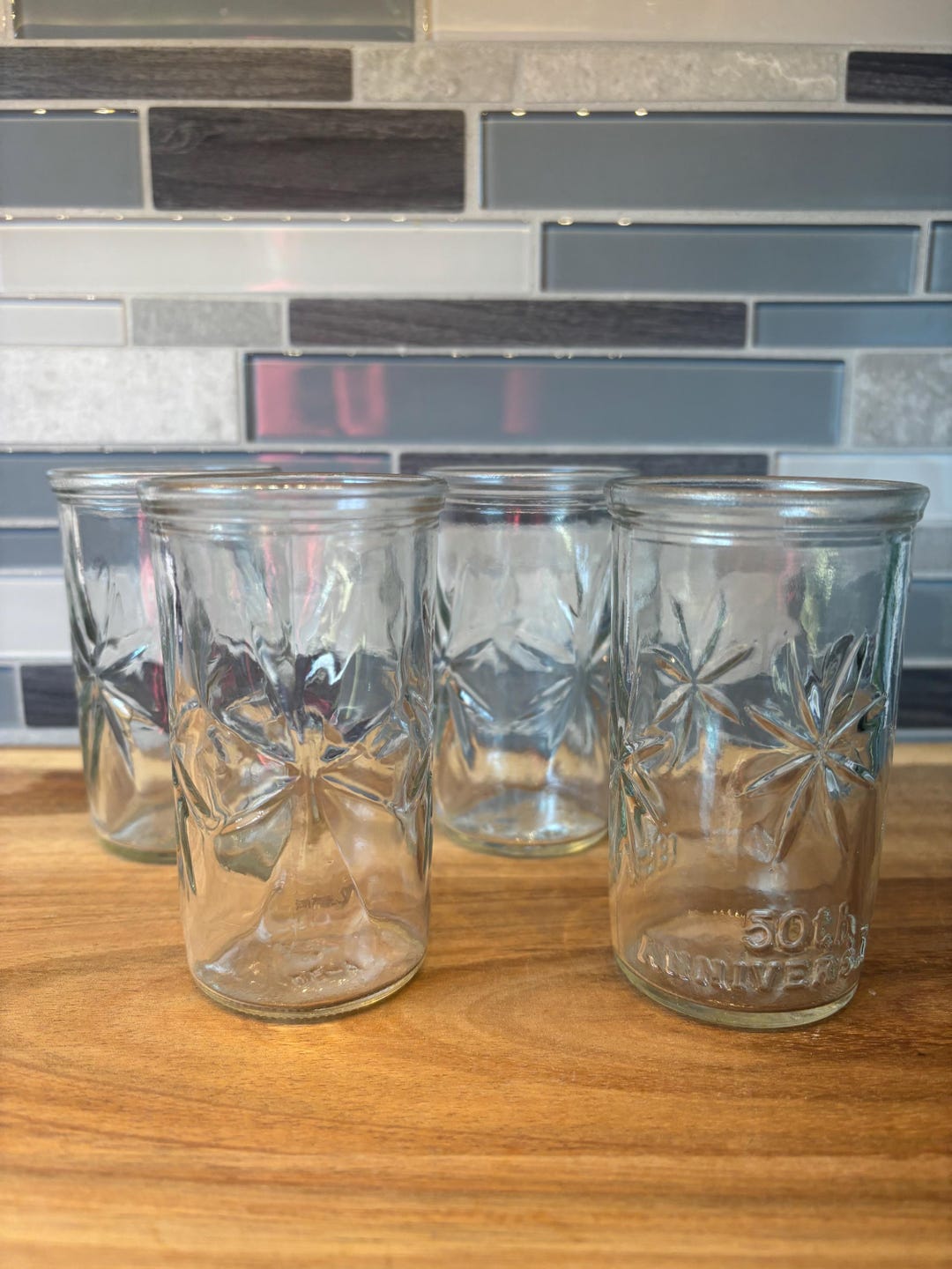 Set of 4 Vintage Jelly Jam Jar Juice Glasses - Starburst Design, 50th ...