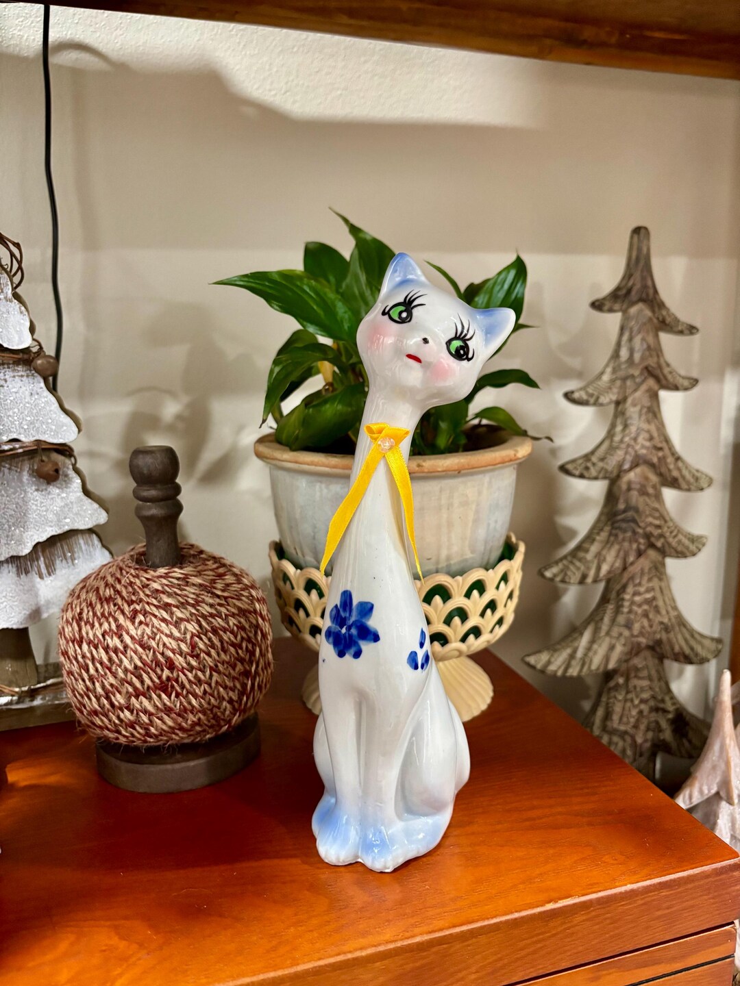 Long Neck China Blue Cat/mcm Cat Figurine - Etsy