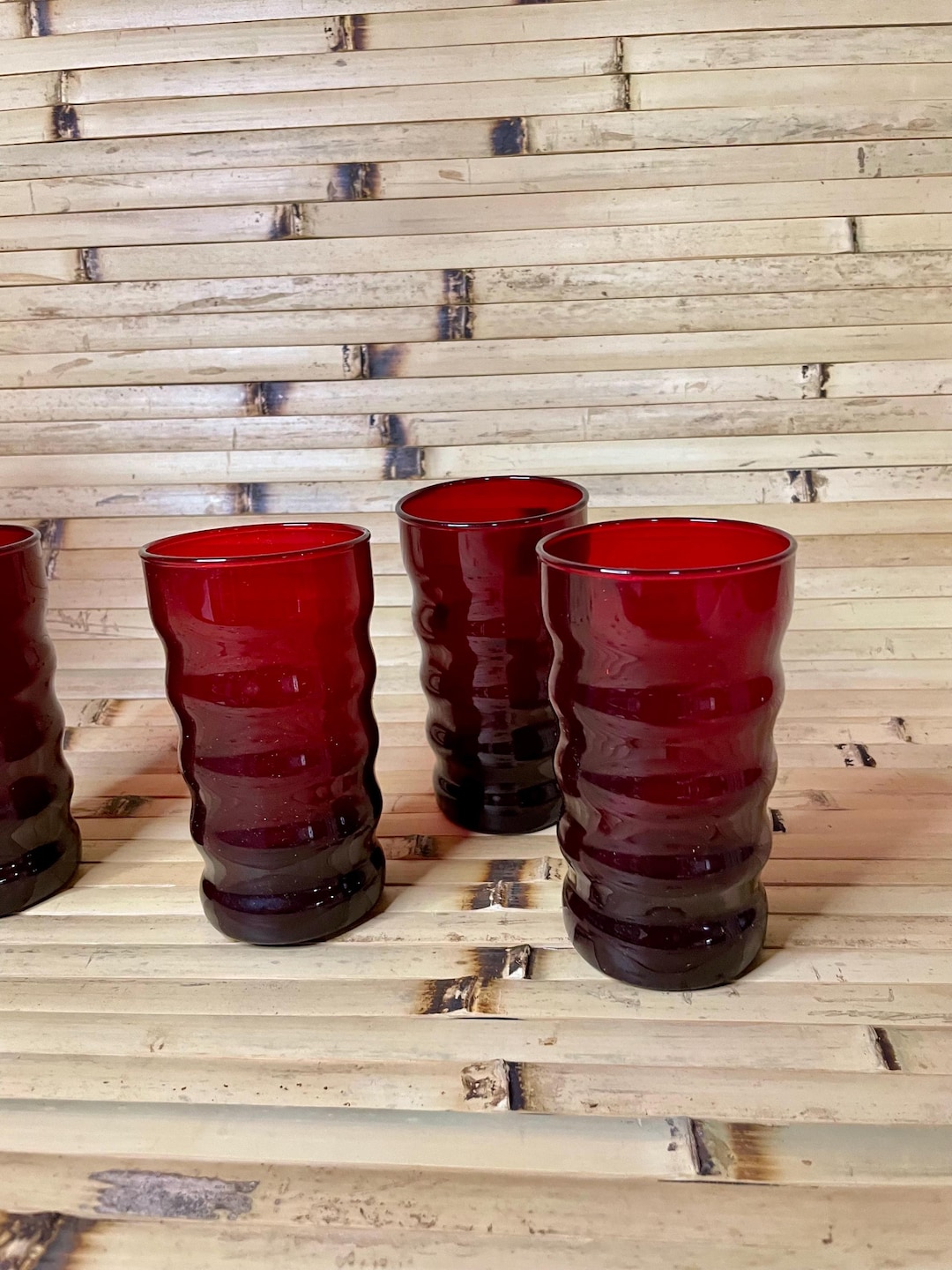 Vintage Anchor Hocking Royal Ruby Red Whirly Twirly 6 Piece Glass ...