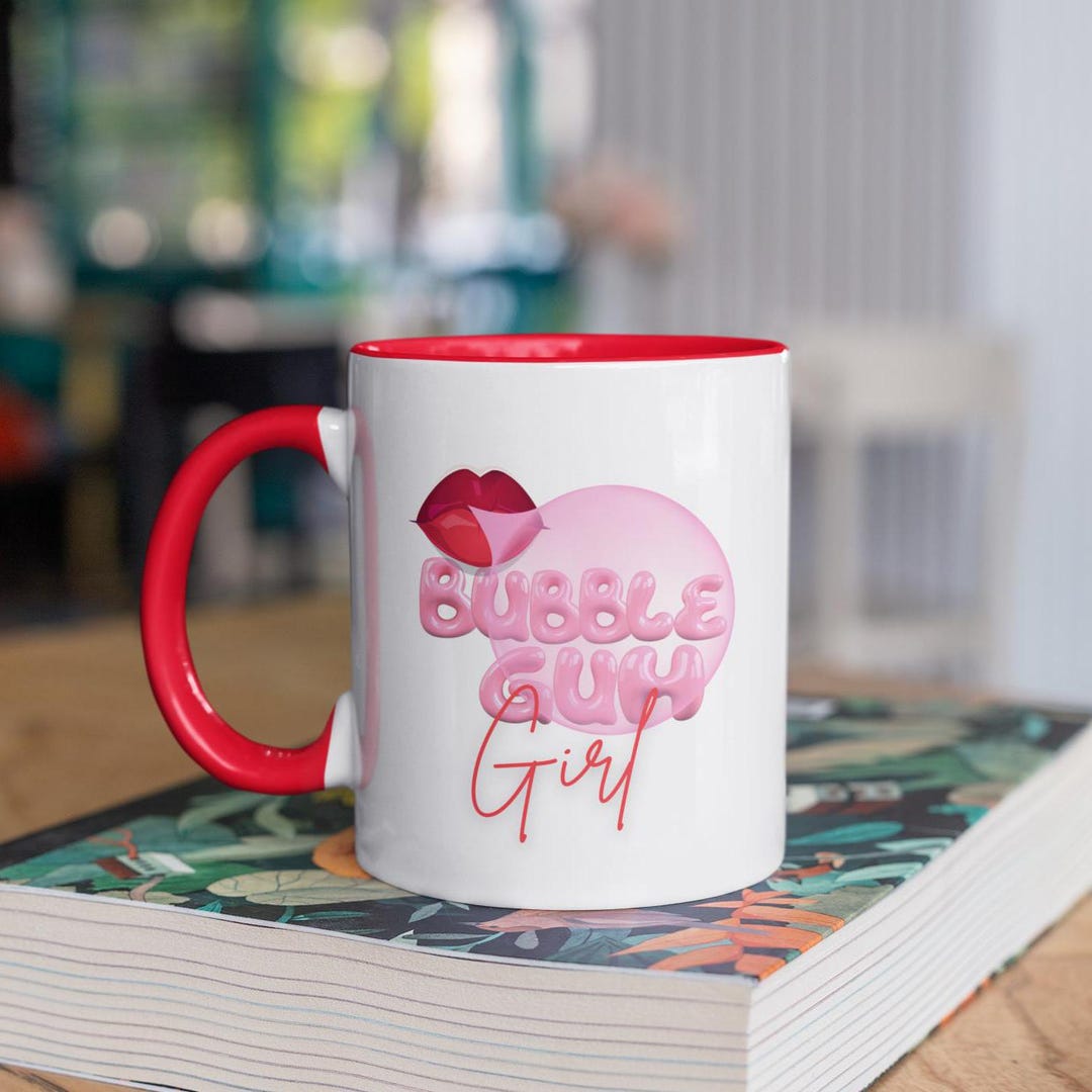 Girly Bubble Gum Girl Coffee Mugs, Cute Pink Design, Fun Tea Cups ...