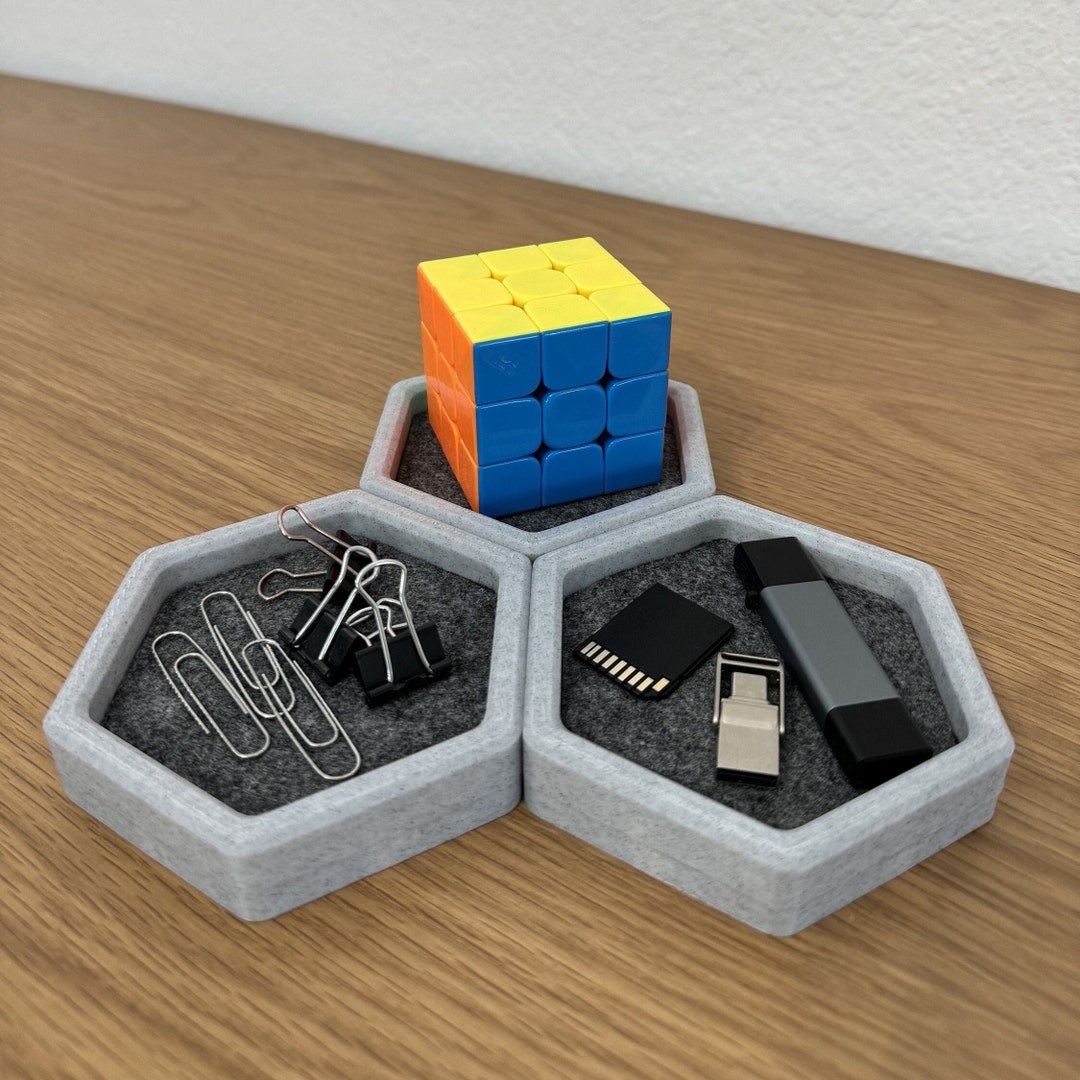Hexmags 3-pack: 3D Printed Hexagon Magnetic Desk Organizers With Felt ...