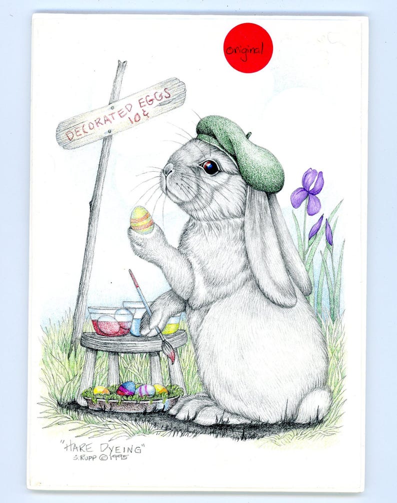 ORIGINAL Drawing by Sue Rupp, Print Name hare Dyeing 1995 - Etsy
