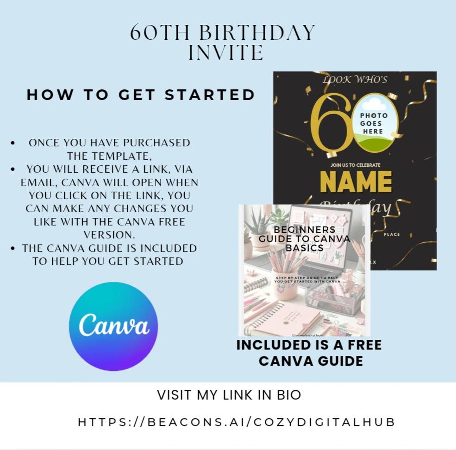 60th Birthday Invite Template, Birthday Invites, Printable Template ...