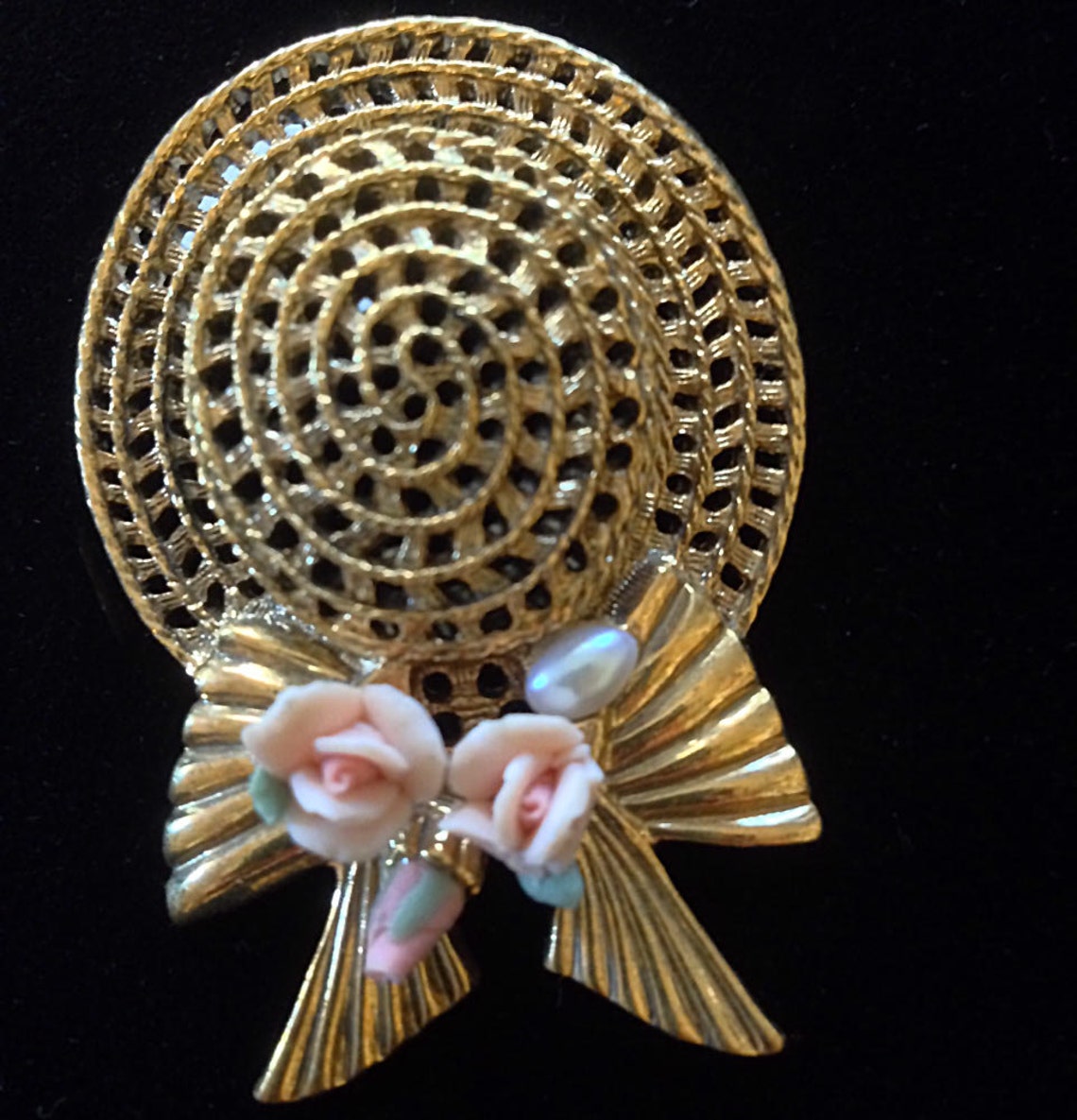 Vintage Straw Hat Brooch - Etsy