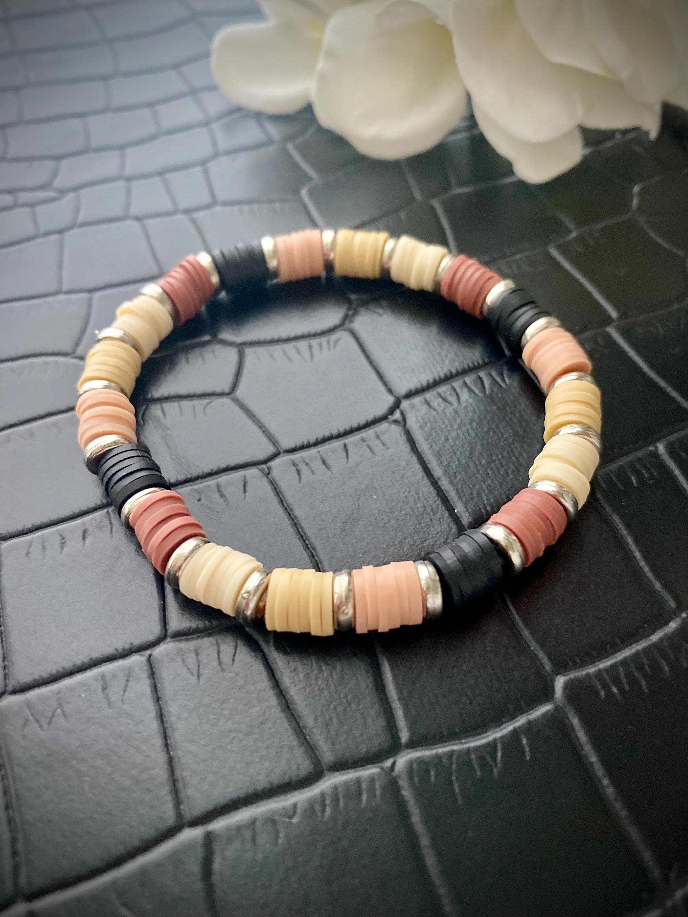 Neutral Tone Clay Bead Bracelet With Silver Separators - Etsy