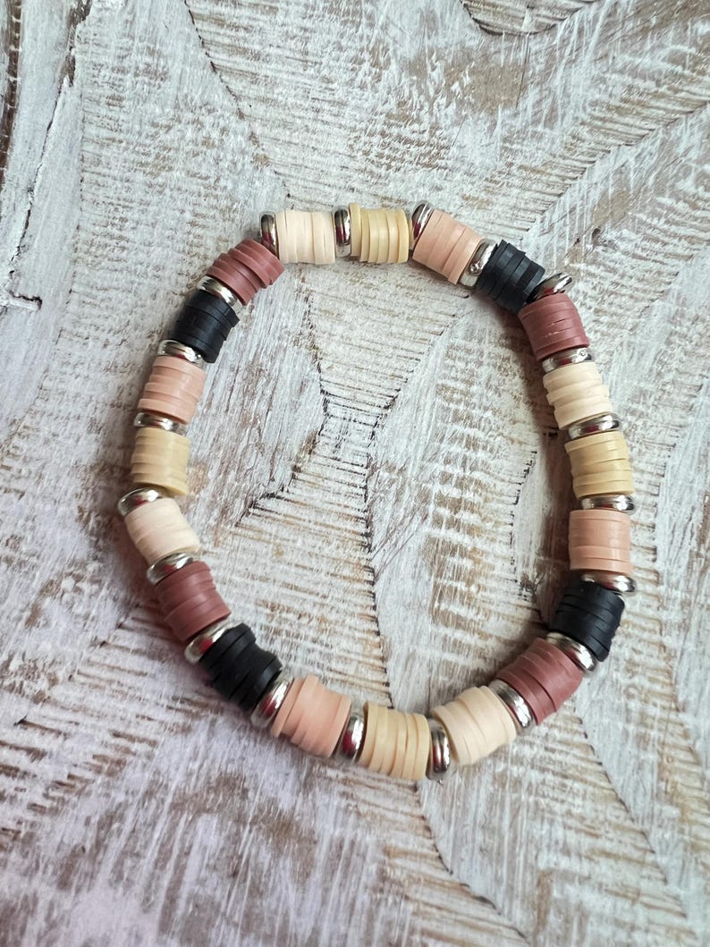 Neutral Tone Clay Bead Bracelet With Silver Separators - Etsy