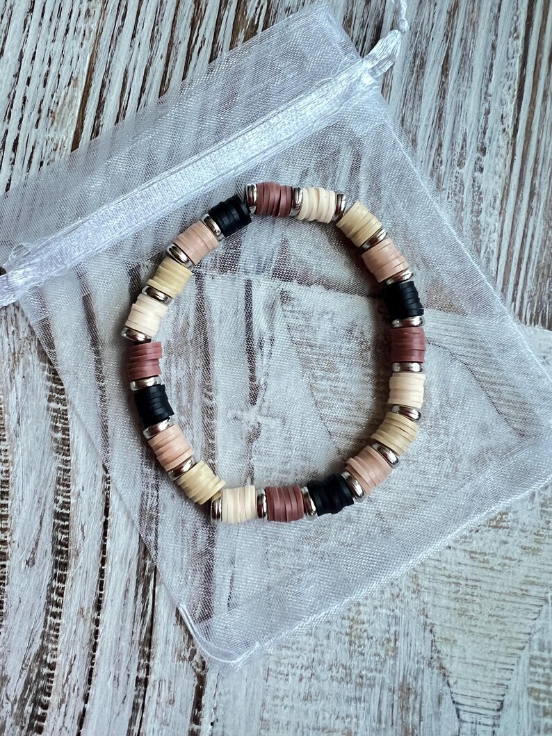 Neutral Tone Clay Bead Bracelet With Silver Separators - Etsy
