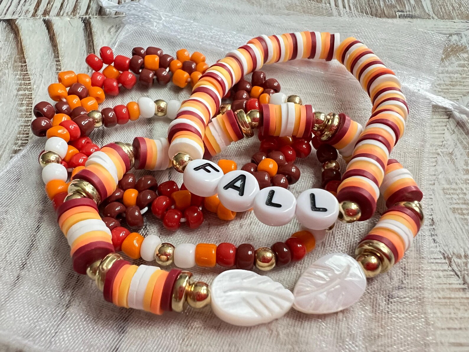 Aesthetic Fall Bracelet Friendship Bracelet Flower Bracelet Orange and ...