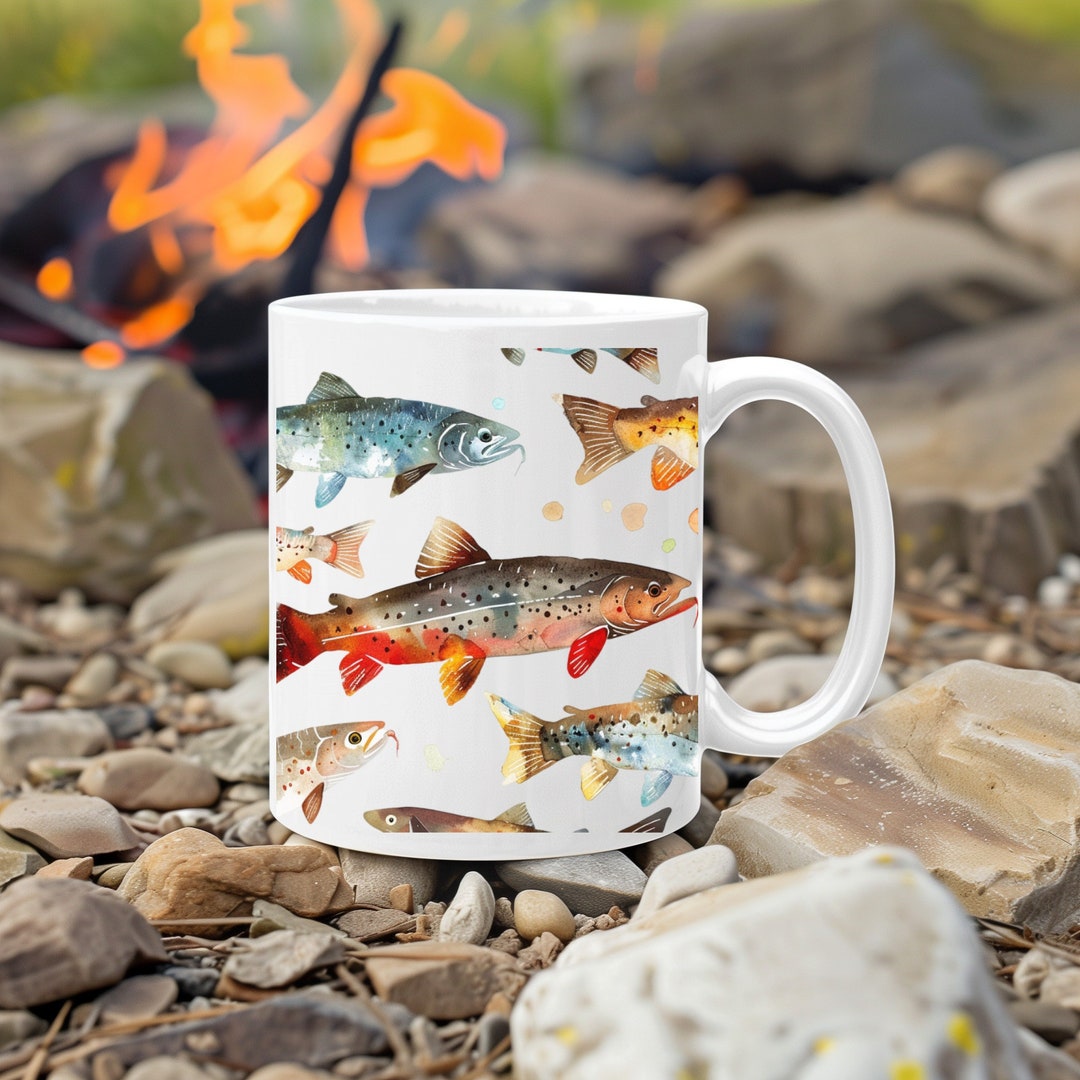 Vintage Trout Large 15oz Coffee Mugs, Fishing Gifts for Men, Fisherman ...