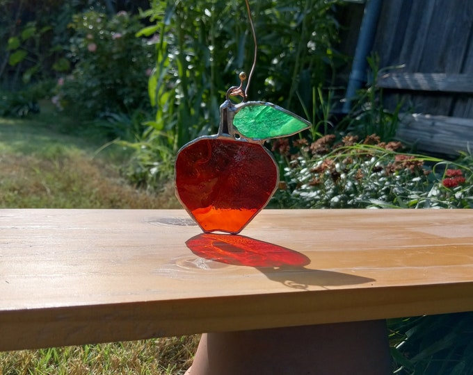 Red Apple-stained Glass Suncatcher, Kitchen Window Hanging, Gift to the ...