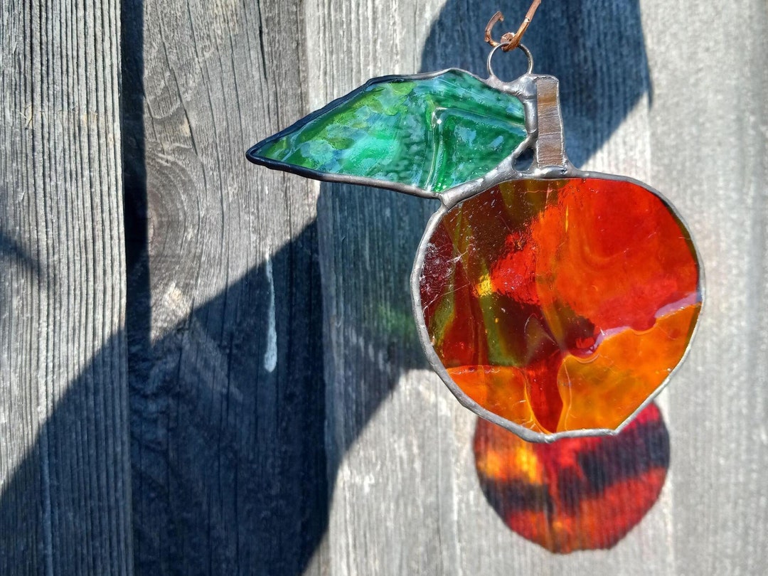 Red Apple-stained Glass Suncatcher Handmade, Kitchen Indoor Window ...