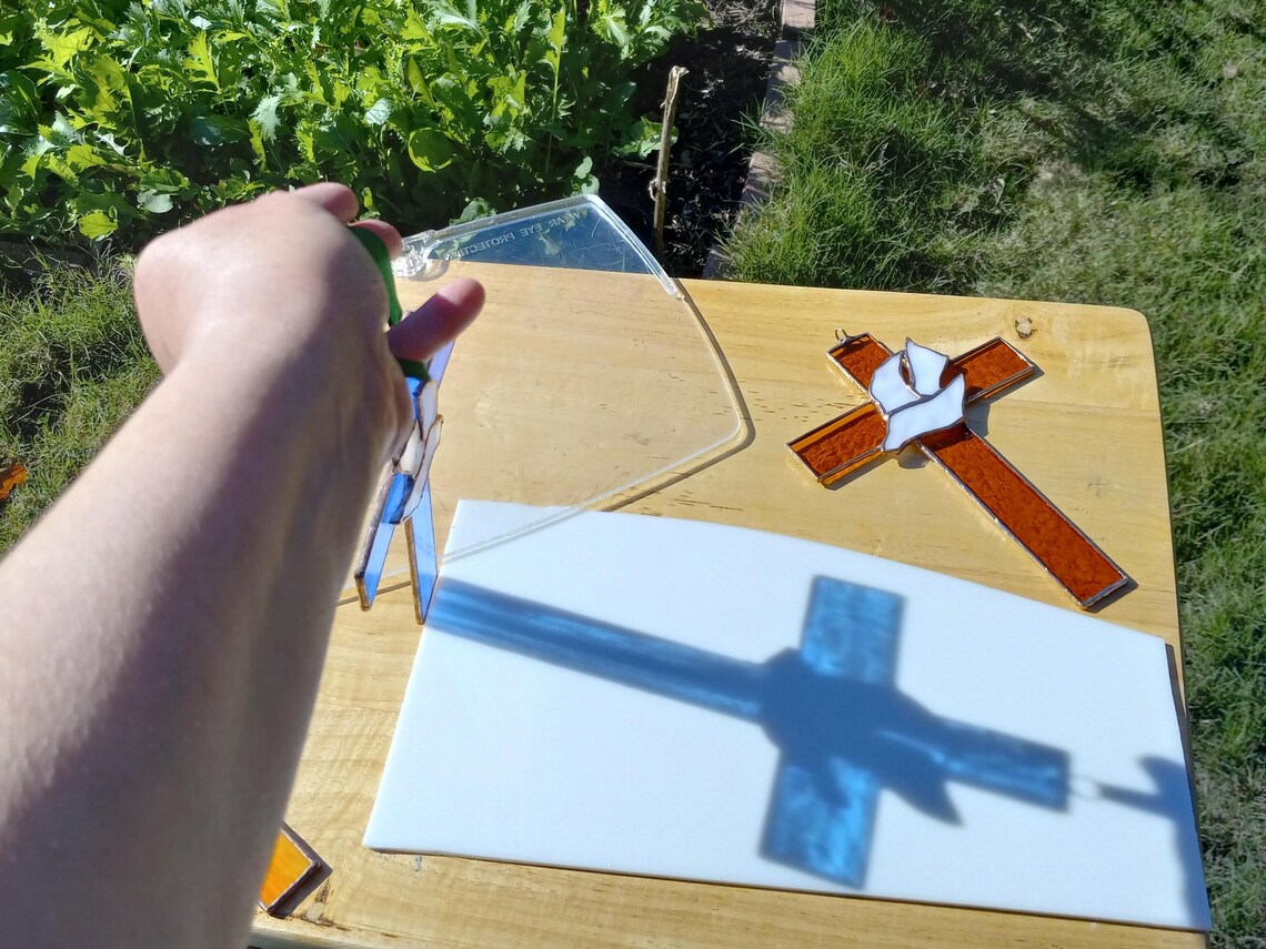 Cross and Holy Spirit-stained Glass Suncatcher, Christian Ornament ...