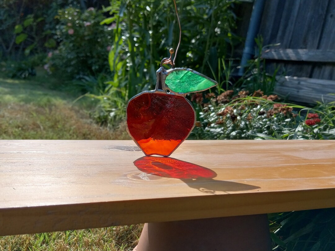 Red Apple-stained Glass Suncatcher, Kitchen Window Hanging, Gift to the ...