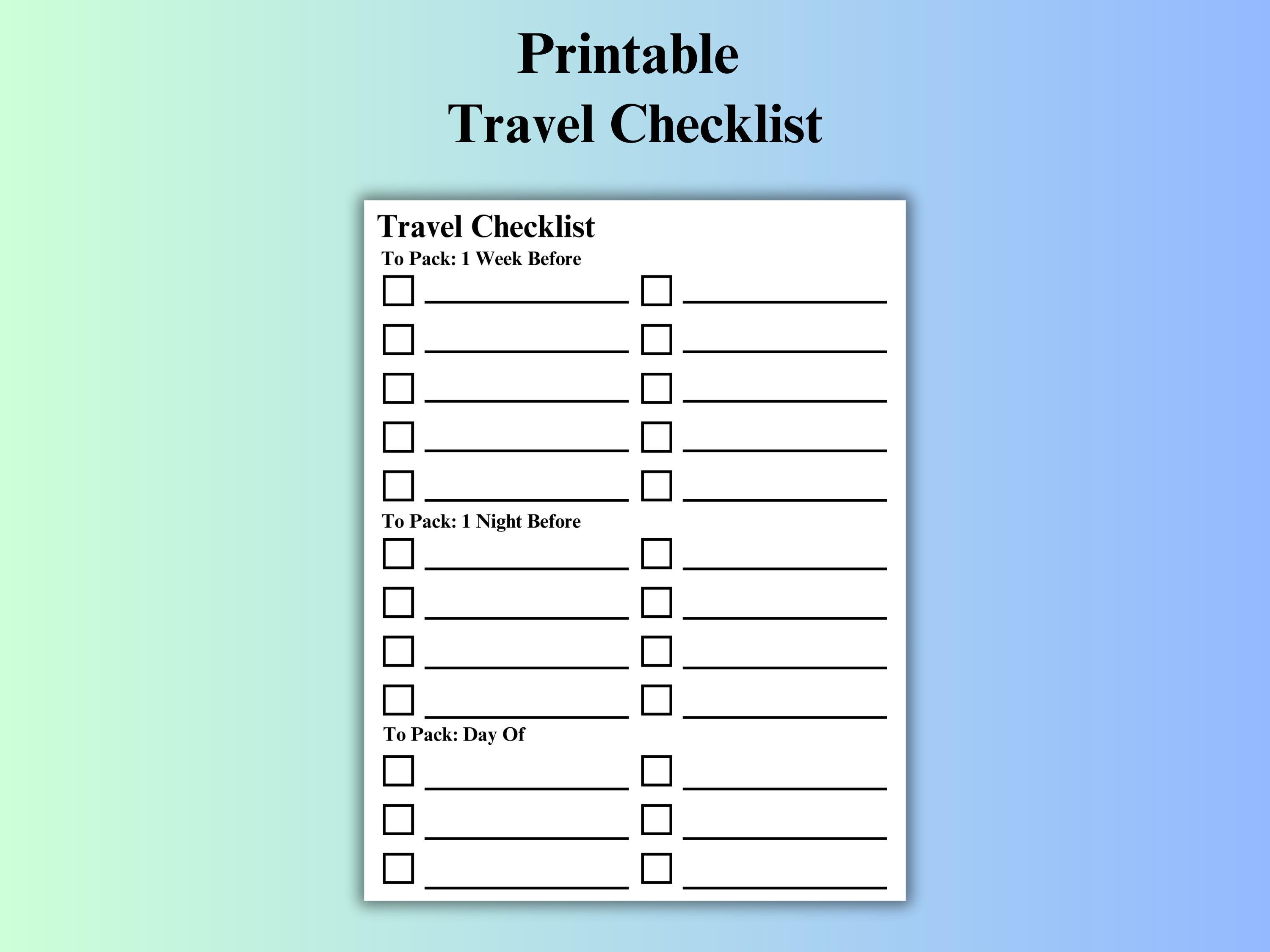 Travel Checklist | Instant Digital Download - Etsy