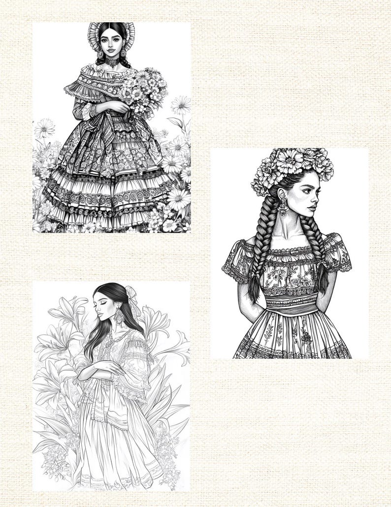 40 Mexican Queen Coloring Book, Printable PDF, Beautiful Mexican Girls ...