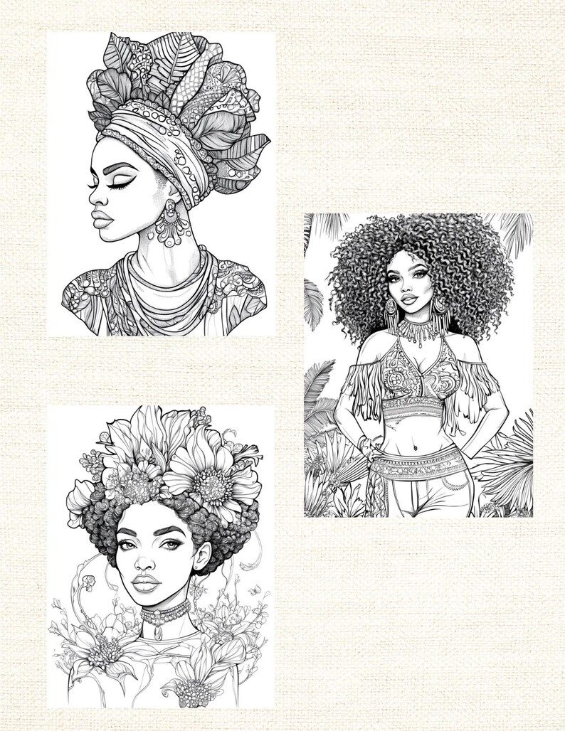 40 African Queen Coloring Book, Printable PDF, Beautiful Black Women ...