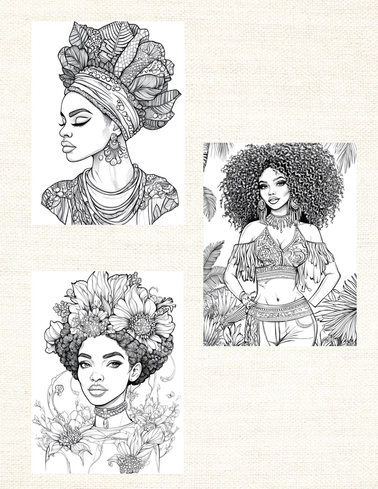 40 African Queen Coloring Book, Printable PDF, Beautiful Black Women ...