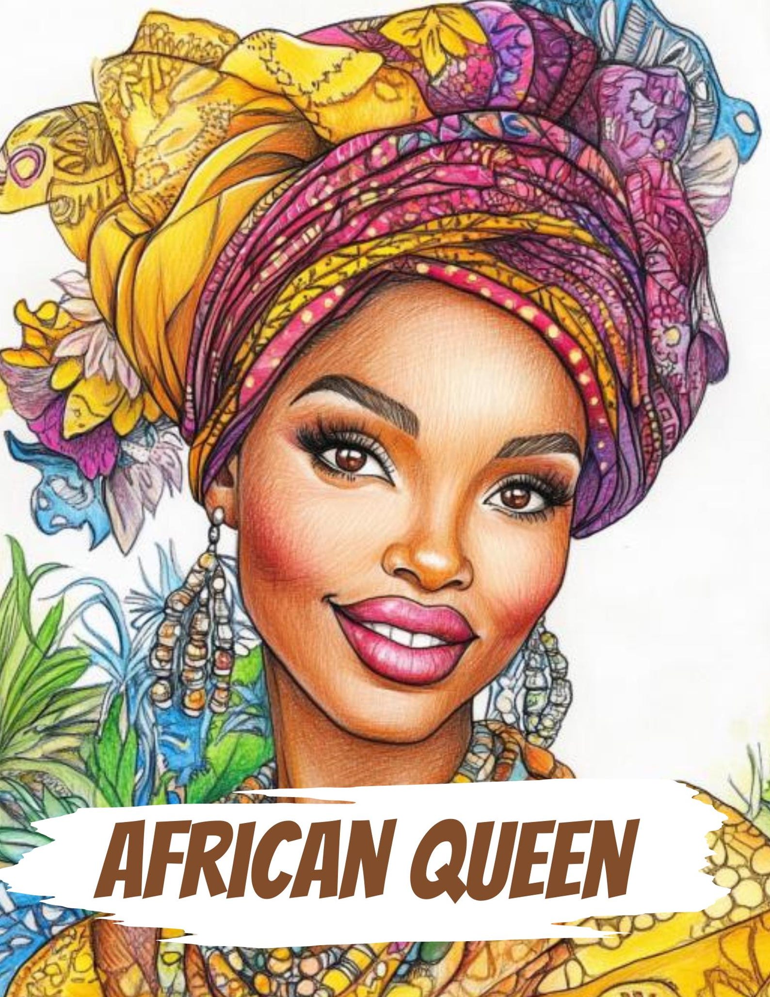 40 African Queen Coloring Book, Printable PDF, Beautiful Black Women ...