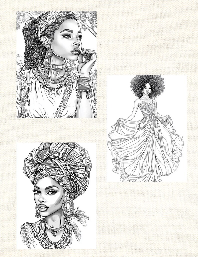 40 African Queen Coloring Book, Printable PDF, Beautiful Black Women ...