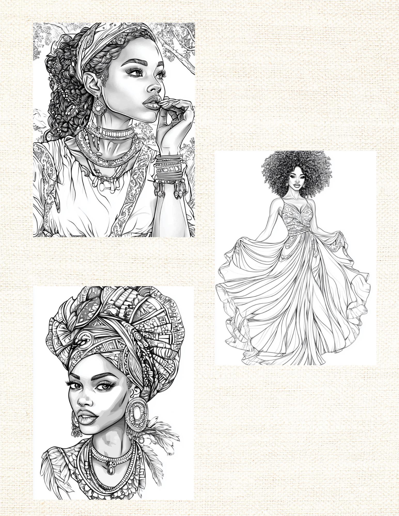 40 African Queen Coloring Book, Printable PDF, Beautiful Black Women ...