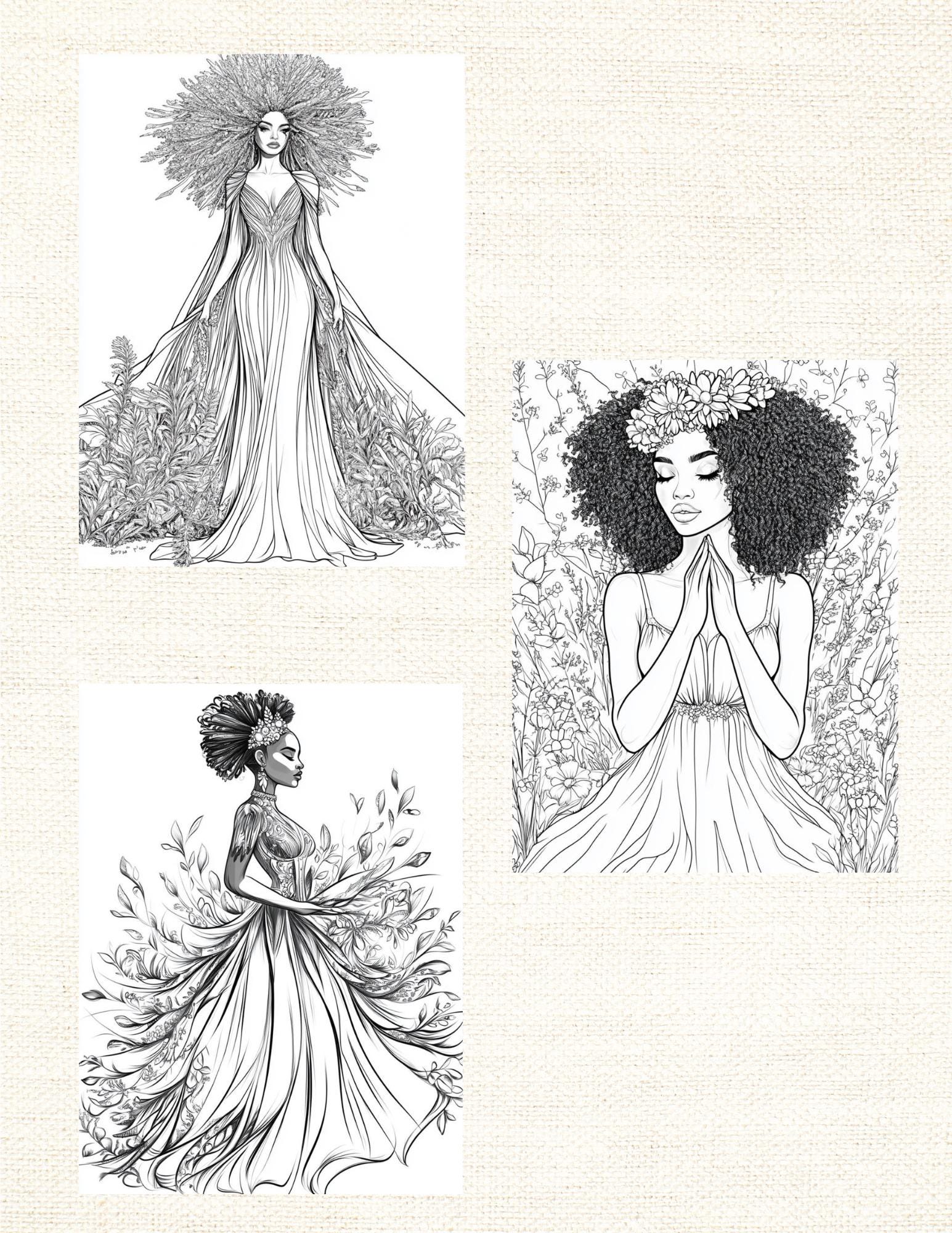 40 African Queen Coloring Book, Printable PDF, Beautiful Black Women ...