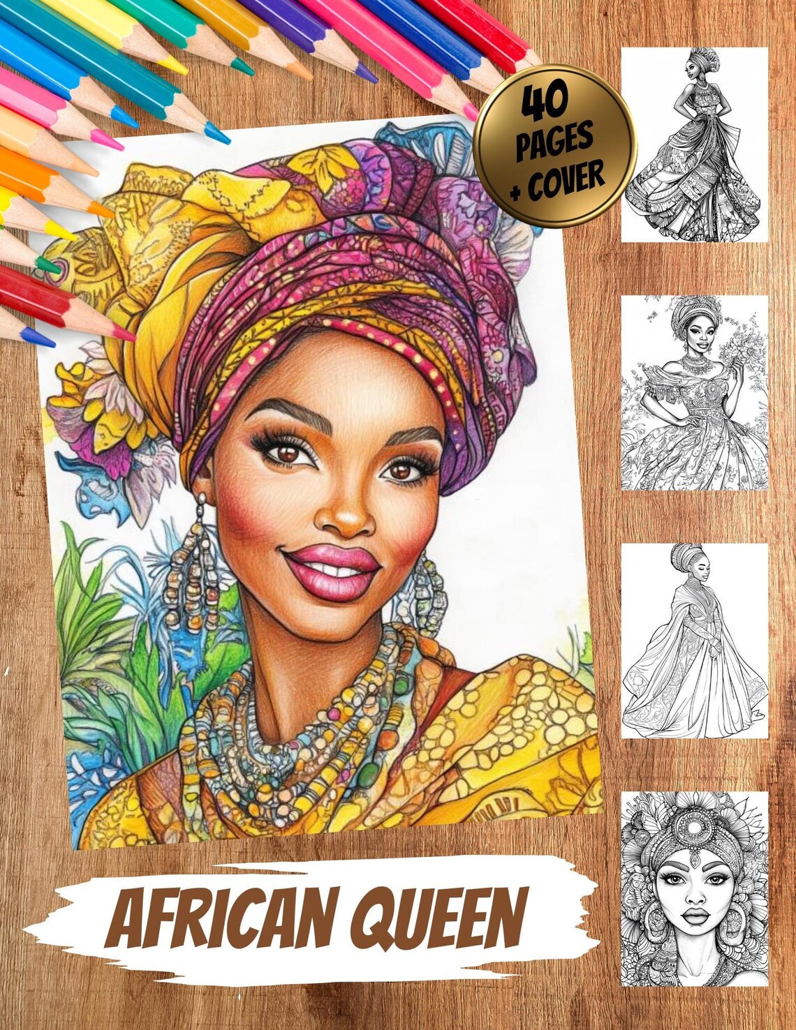 40 African Queen Coloring Book, Printable PDF, Beautiful Black Women ...