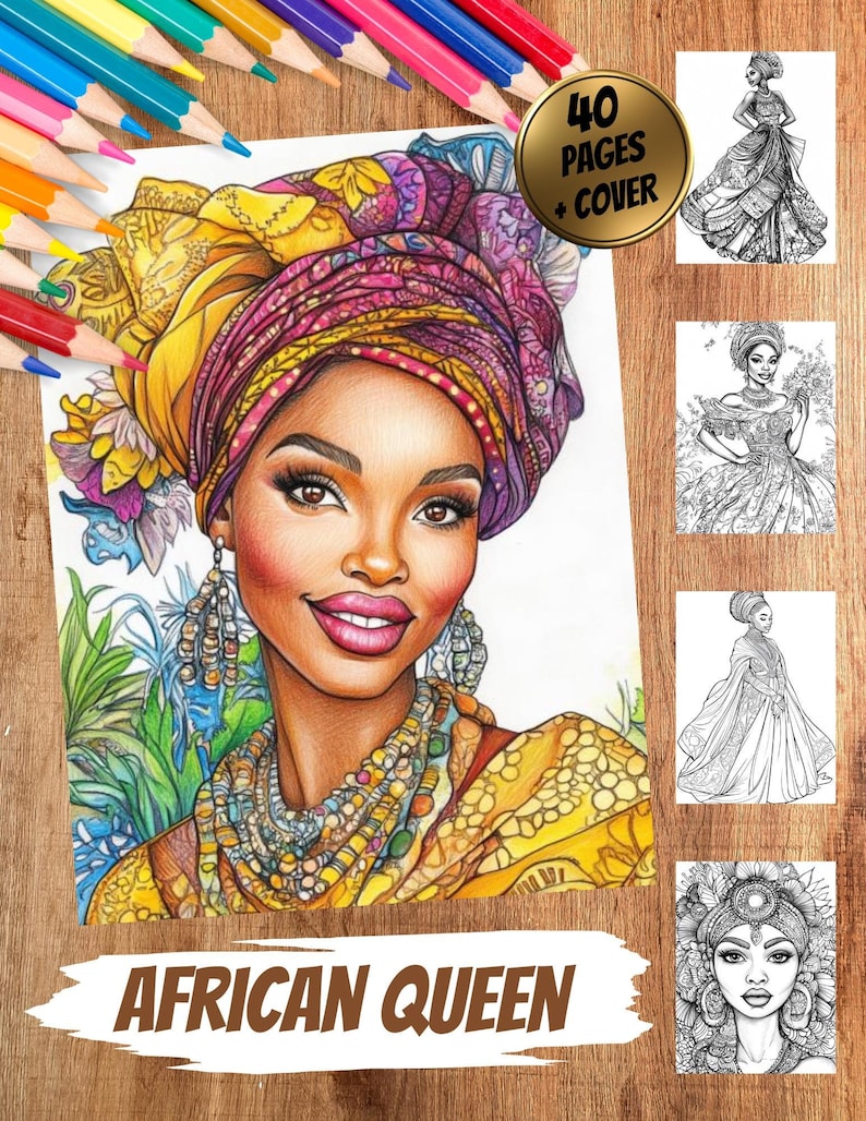 40 African Queen Coloring Book, Printable PDF, Beautiful Black Women ...