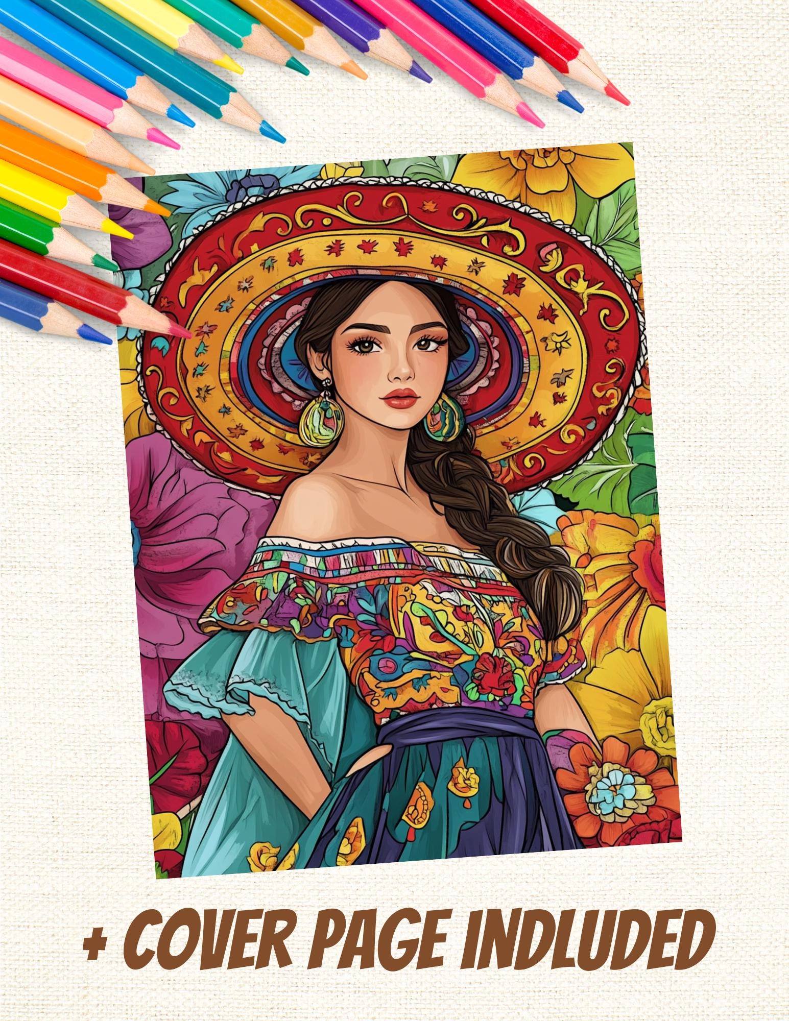 40 Mexican Queen Coloring Book, Printable PDF, Beautiful Mexican Girls ...