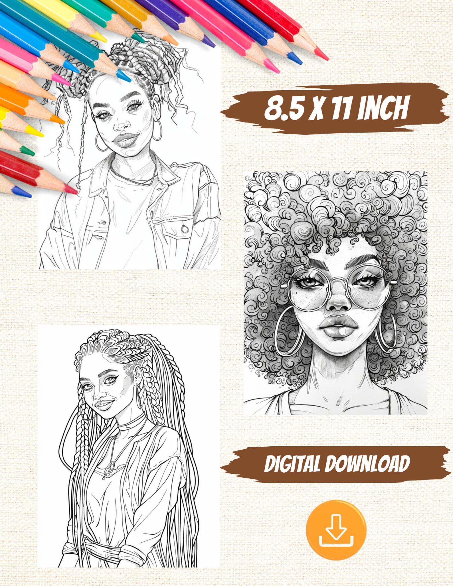 40 Afro Braids Coloring Book, Printable PDF, Beautiful Black Women ...