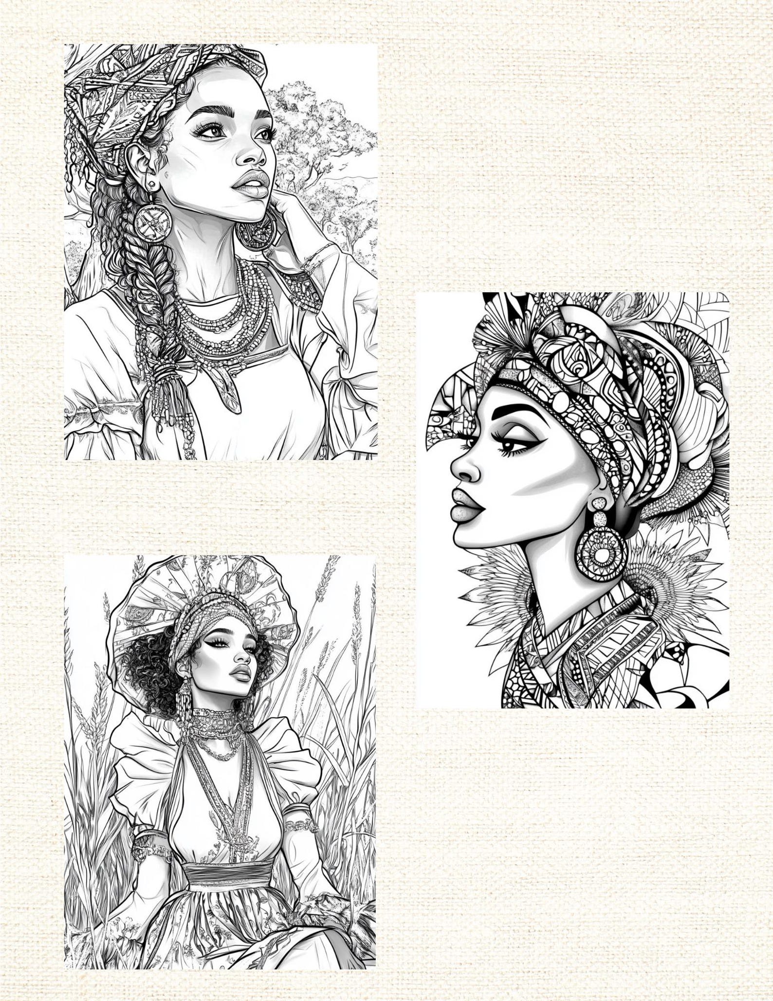 40 African Queen Coloring Book, Printable PDF, Beautiful Black Women ...