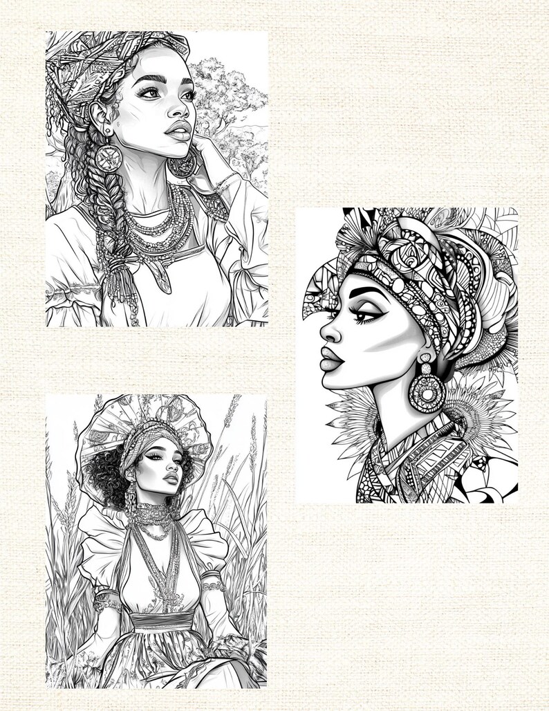 40 African Queen Coloring Book, Printable PDF, Beautiful Black Women ...