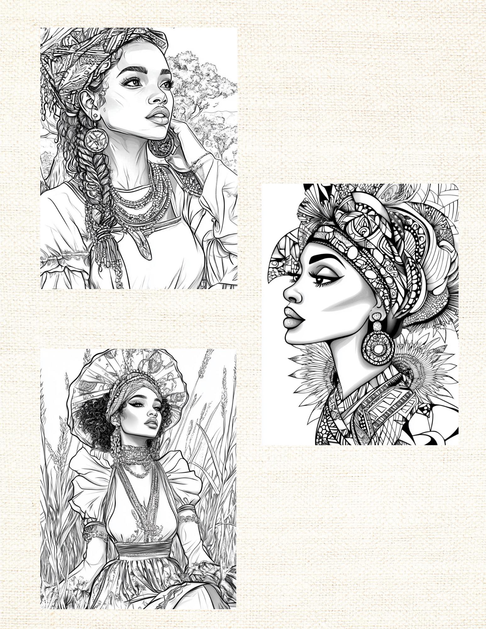 40 African Queen Coloring Book, Printable PDF, Beautiful Black Women ...