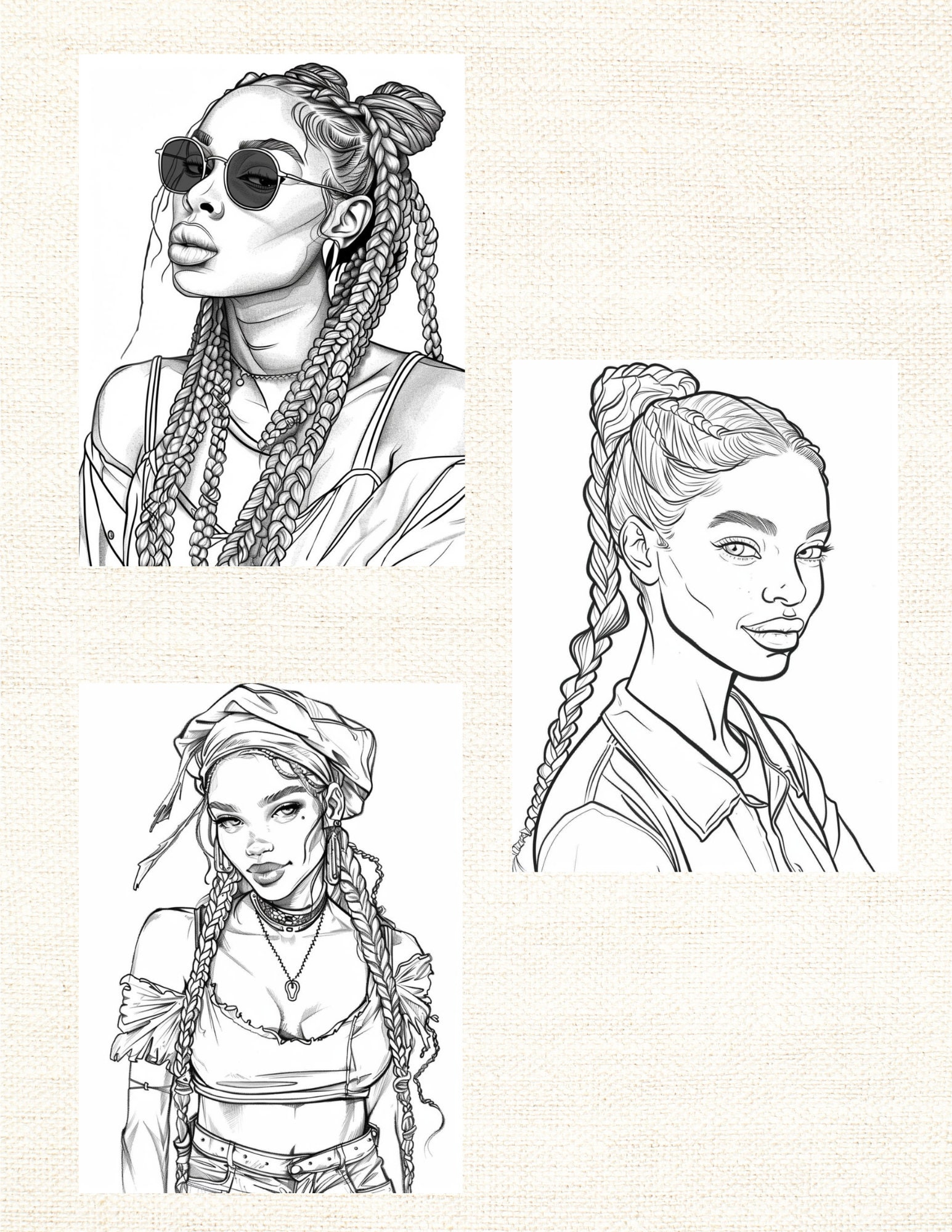 40 Afro Braids Coloring Book, Printable PDF, Beautiful Black Women ...