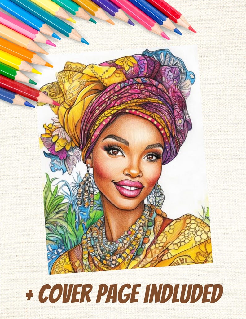 40 African Queen Coloring Book, Printable PDF, Beautiful Black Women ...